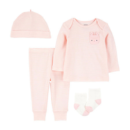 Carters Baby Girls Cotton Bunny Top  Hat  Pants & Socks  4 Piece Set - Pink