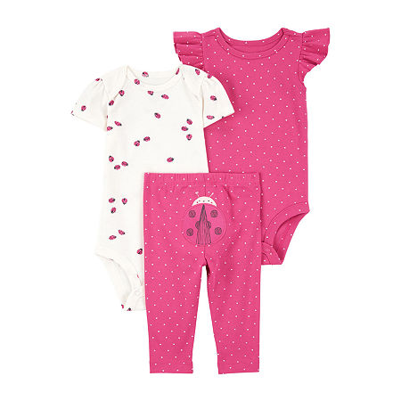 Carters Baby Girls Ladybug Little Character Cotton Bodysuits & Pants  3 Piece Set - Pink