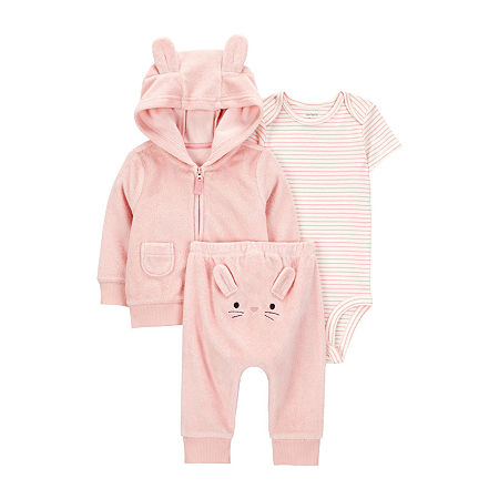 Carters Baby Girls Bunny Little Hooded Cardigan  Bodysuit & Pants  3 Piece Set - Pink