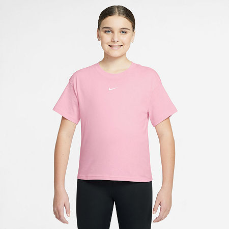 Nike Big Girls Sportswear Essential Cotton Swoosh Logo T-Shirt - Med Soft Pink