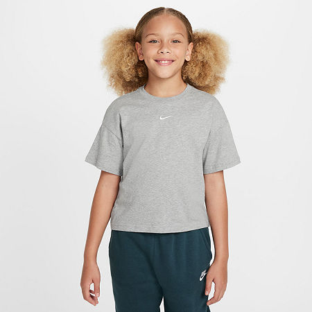 Nike Big Girls Sportswear Essential Cotton Swoosh Logo T-Shirt - Dk Grey Heather