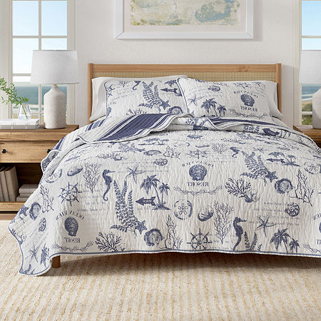 Click here for Linery Coastal Printed Cotton Reversible Quilt Set... prices