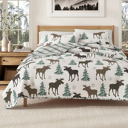Click here for Linery Moose Trees Reversible Quilt Set  One Size... prices