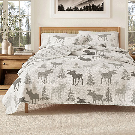 Click here for Linery Moose Trees Reversible Quilt Set  One Size... prices