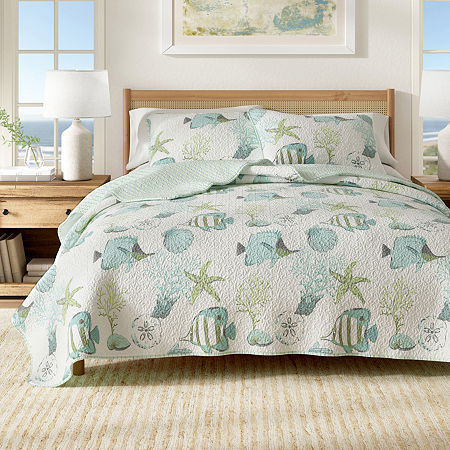 Click here for Linery Fish Coral Reversible Quilt Set  One Size... prices