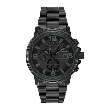 Citizen Mens Chronograph Eco-Drive Nighthawk Black Ion Plated Stainless Steel Bracelet Watch 43mm CA0295-58E