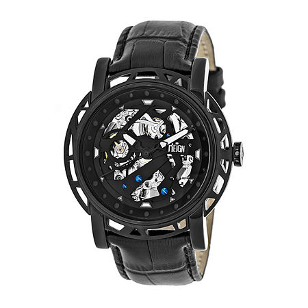 Click here for Reign Mens Automatic Black Leather Strap Watch Rei... prices
