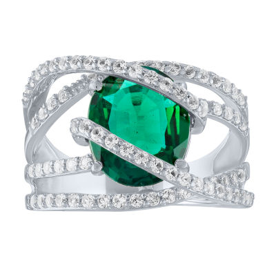 Lab-Created Emerald & Lab-Created White Sapphire Sterling Silver ...