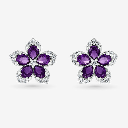 Click here for Genuine Purple Amethyst Sterling Silver 12.3mm Flo... prices