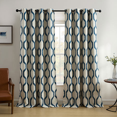 Elrene Renzo Ikat Geometric Linen Room Darkening Window Curtain