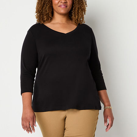 Click here for St. Johns Bay Womens V Neck 3/4 Sleeve Plus T-Shir... prices