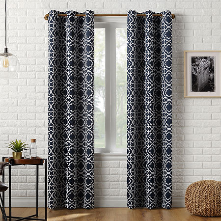Barnett Trellis Blackout Grommet Curtain Panel - Navy