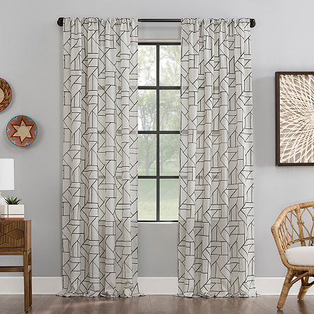 Jigsaw Embroidery Linen Blend Curtain - Black/Linen