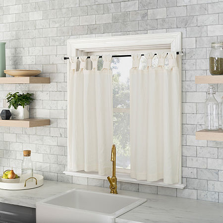 Washed Cotton Twist Tab Cafe Curtain Pair - Ivory