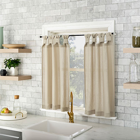 Washed Cotton Twist Tab Cafe Curtain Pair - Oatmeal