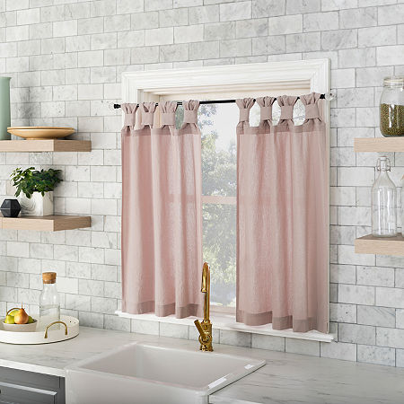 Washed Cotton Twist Tab Cafe Curtain Pair - Rose Quartz