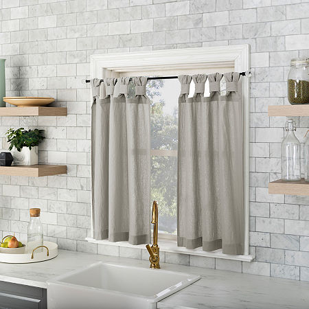 Washed Cotton Twist Tab Cafe Curtain Pair - Silver-Tone  Gray