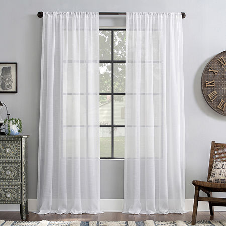 Slub Textured Linen Blend Curtain - White