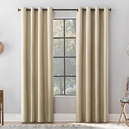 Textured Linen Blend Total Blackout Grommet Top Curtain - Stone