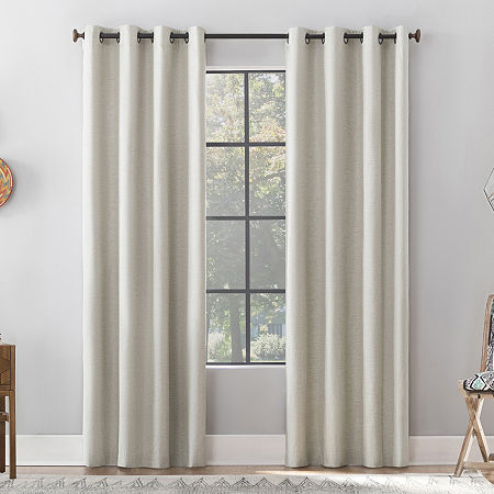 Textured Linen Blend Total Blackout Grommet Top Curtain - White