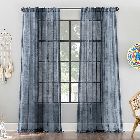 Shibori Stripe Linen Blend Curtain - Indigo