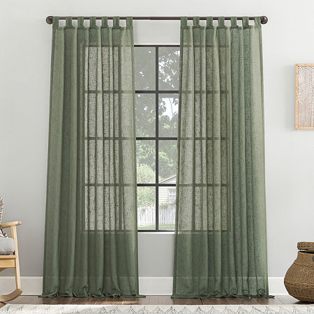 Burlap Weave Linen Blend Tab Top Curtain - Moss