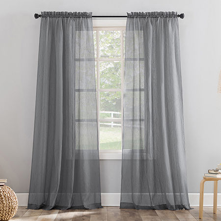 Crushed Sheer Voile Rod Pocket Curtain Panel - Charcoal