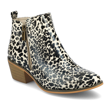 Journee Collection Womens Rebel Size Zipper Stacked Heel Booties - Leopard