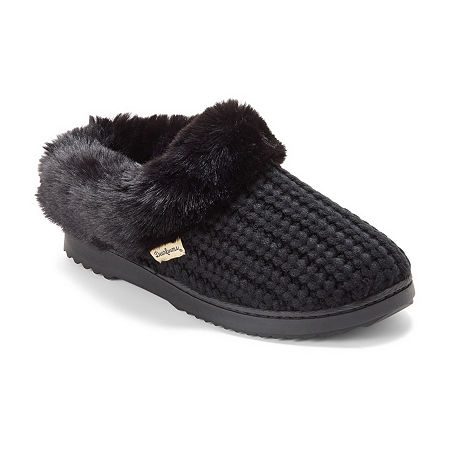 Dearfoams Womens Hannah Festive Knit Clog Slippers - Black Solid
