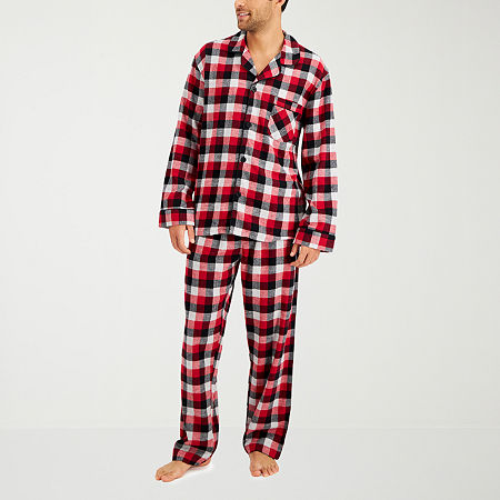 Hanes Mens Flannel Plaid Pajama Set - Red  Black and White