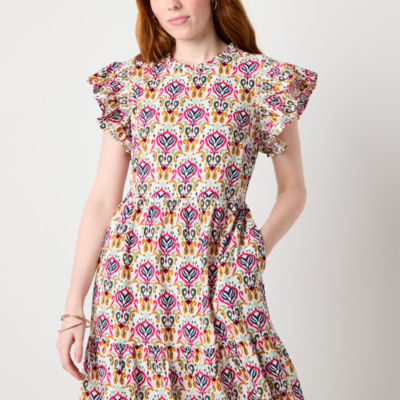 St. John's Bay Womens Short Sleeve Geometric Maxi Dress, Color: Multi ...