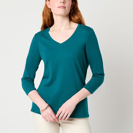 Click here for St. Johns Bay Womens V Neck 3/4 Sleeve T-Shirt  X-... prices