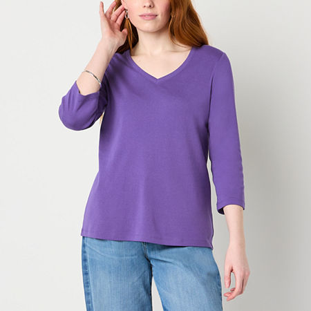 Click here for St. Johns Bay Womens V Neck 3/4 Sleeve T-Shirt  X-... prices