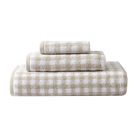Laura Ashley Ginny Cotton Terry 3 Piece Towel Set - Tan  White