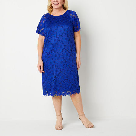 Click here for Perceptions Plus Short Sleeve Floral Lace Sheath D... prices