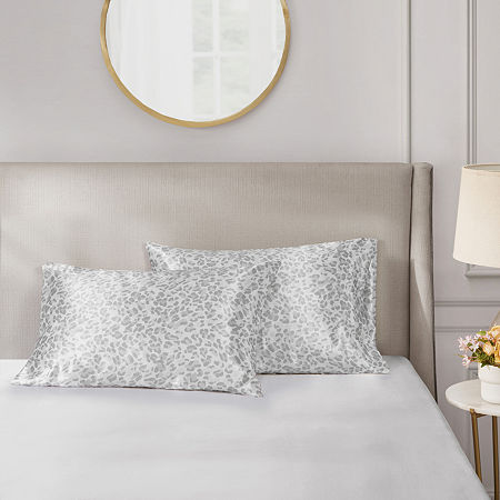 Madison Park Essentials Printed Satin Pillowcase Pair  King - Gray Leopard