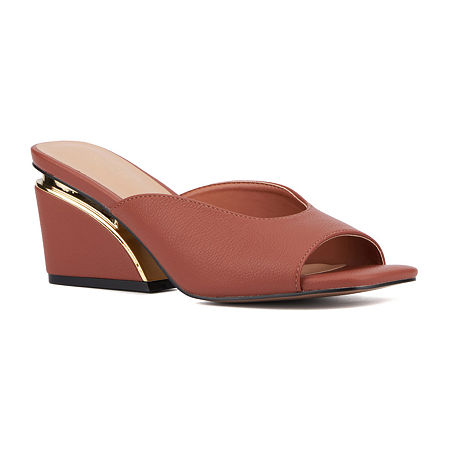 Womens Carissa Wedge Slide Sandal - Dark cognac