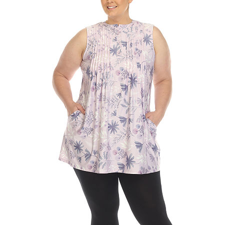 White Mark Plus Size Floral Sleeveless Tunic Top - Lavender