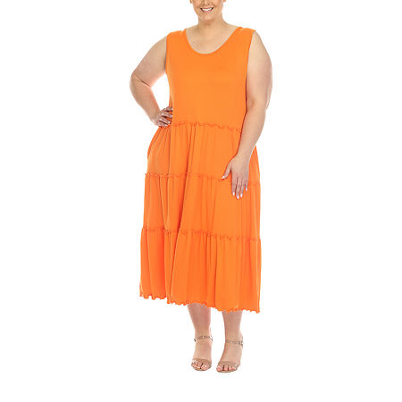 Plus Size White Mark Scoop Neck Tiered Midi Dress