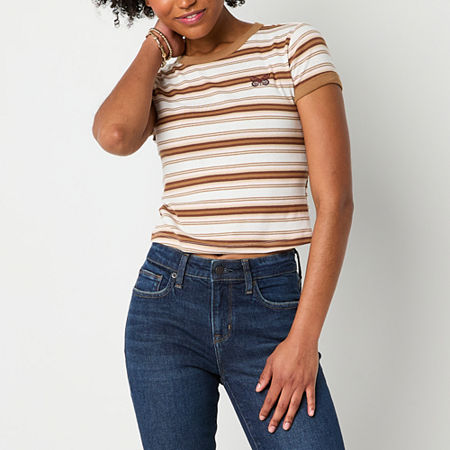Click here for Arizona Stripe Womens Juniors Crew Neck Short Slee... prices