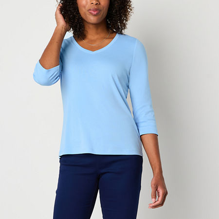 Click here for St. Johns Bay Womens V Neck 3/4 Sleeve T-Shirt  La... prices