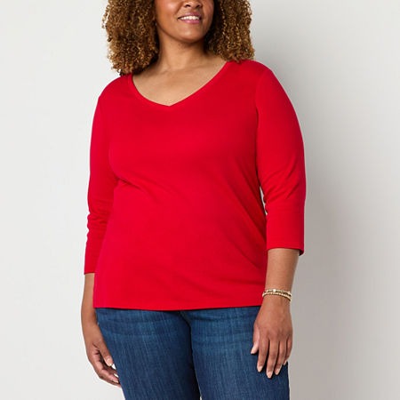 Click here for St. Johns Bay Womens V Neck 3/4 Sleeve Plus T-Shir... prices