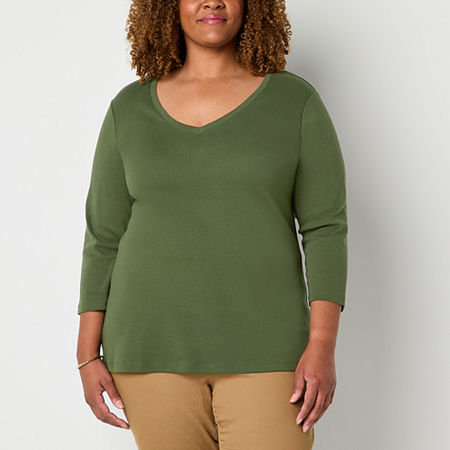 Click here for St. Johns Bay Womens V Neck 3/4 Sleeve Plus T-Shir... prices