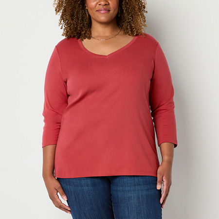 Click here for St. Johns Bay Womens V Neck 3/4 Sleeve Plus T-Shir... prices