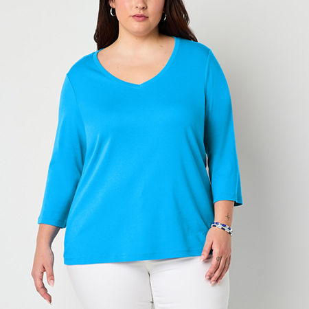Click here for St. Johns Bay Womens V Neck 3/4 Sleeve Plus T-Shir... prices