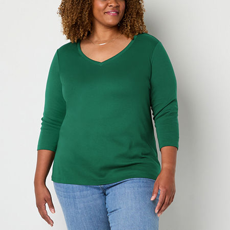 Click here for St. Johns Bay Womens V Neck 3/4 Sleeve Plus T-Shir... prices
