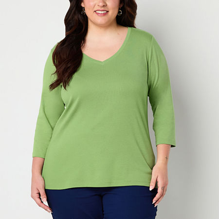 Click here for St. Johns Bay Womens V Neck 3/4 Sleeve Plus T-Shir... prices