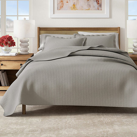 Linery Detailed Channel Stitch Reversible Quilt Set  One Size  Gray