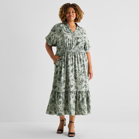 Click here for Melonie T Womens Plus Short Sleeve Leaf Midi Fit +... prices