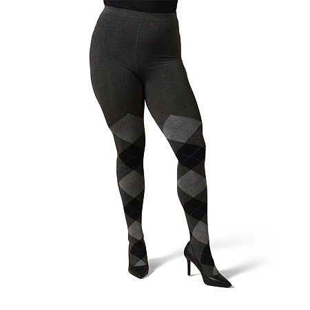 MeMoi Womens Textured Argyle Patterned Sweater Tights - Dark Gray